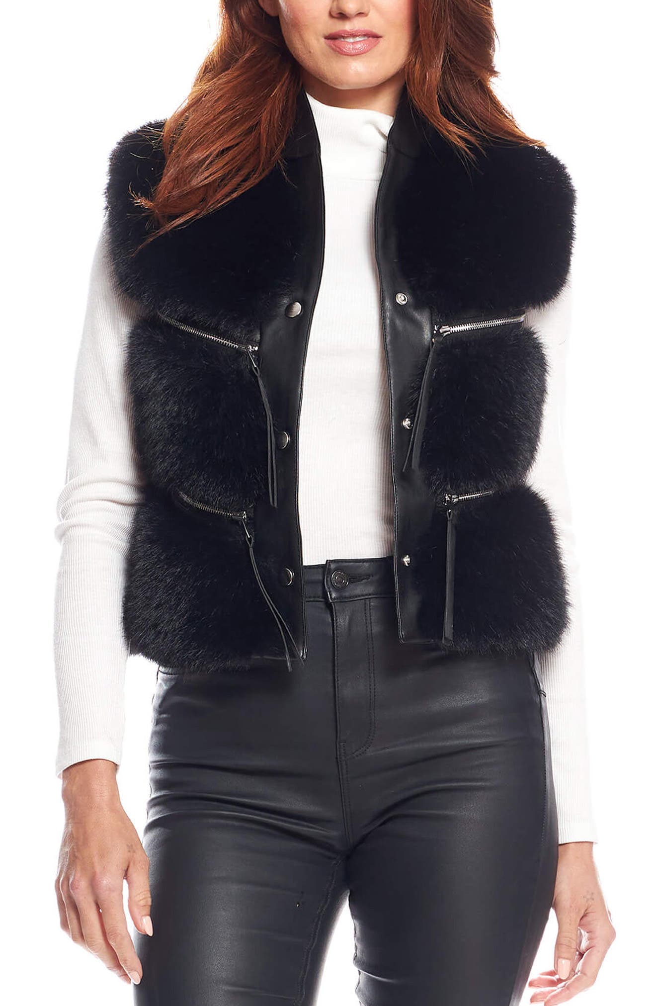 DONNA SALYERS FABULOUS FURS La Moda Faux Fur & Faux Leather Vest ...