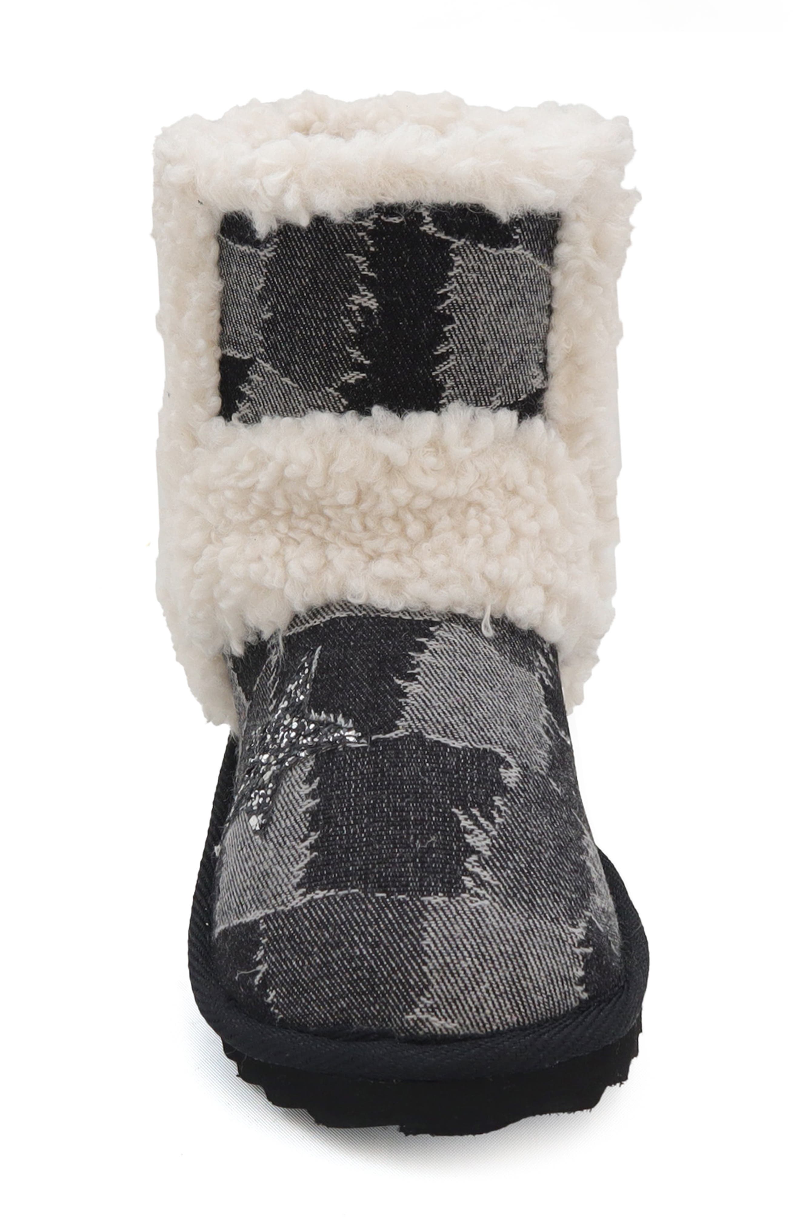 YOKI Kids' Nicky Faux Shearling Denim Patchwork Boot | Nordstromrack