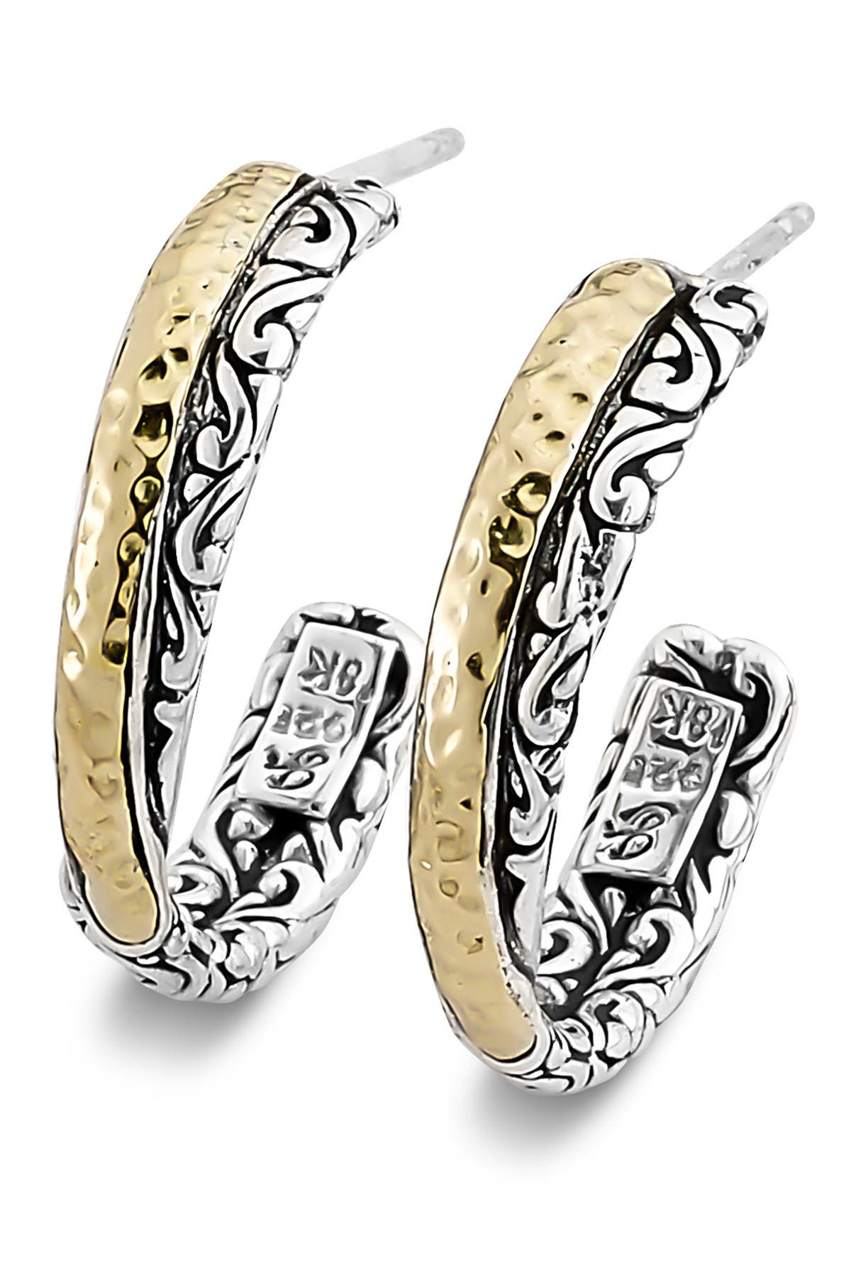 SAMUEL B. Stainless Steel & 18K Gold Hammered Gold Cross Hoop Earrings ...
