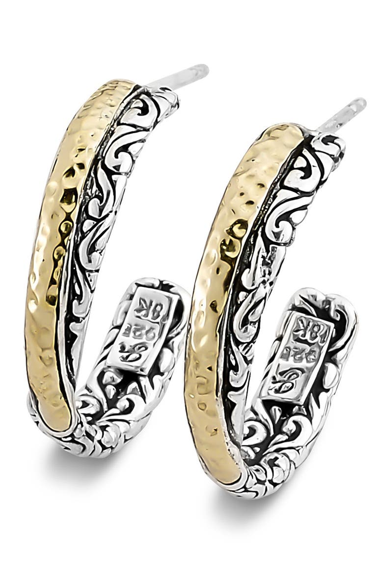 SAMUEL B. Stainless Steel & 18K Gold Hammered Gold Cross Hoop Earrings ...