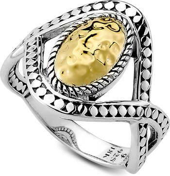 SAMUEL B. Sterling Silver & 18K Yellow Gold Hammered Oval Ring ...