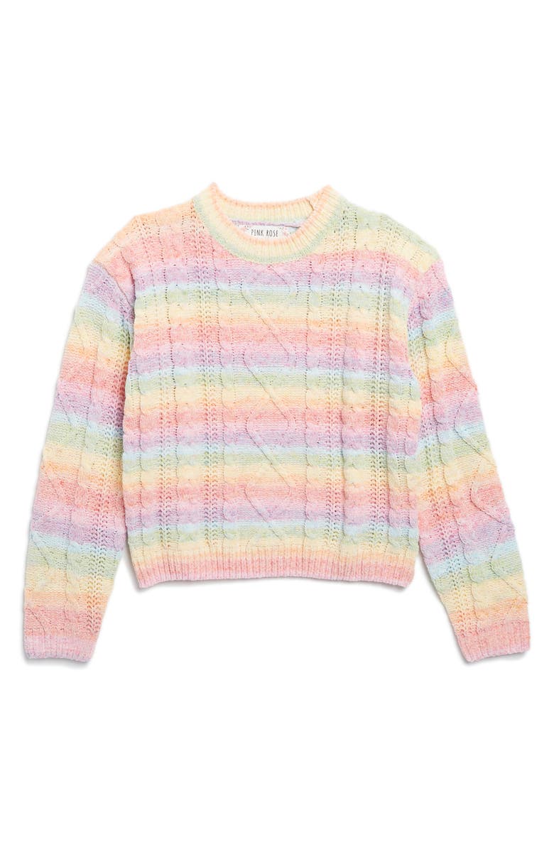 PINK ROSE Kids' Rainbow Cable Knit Sweater | Nordstromrack
