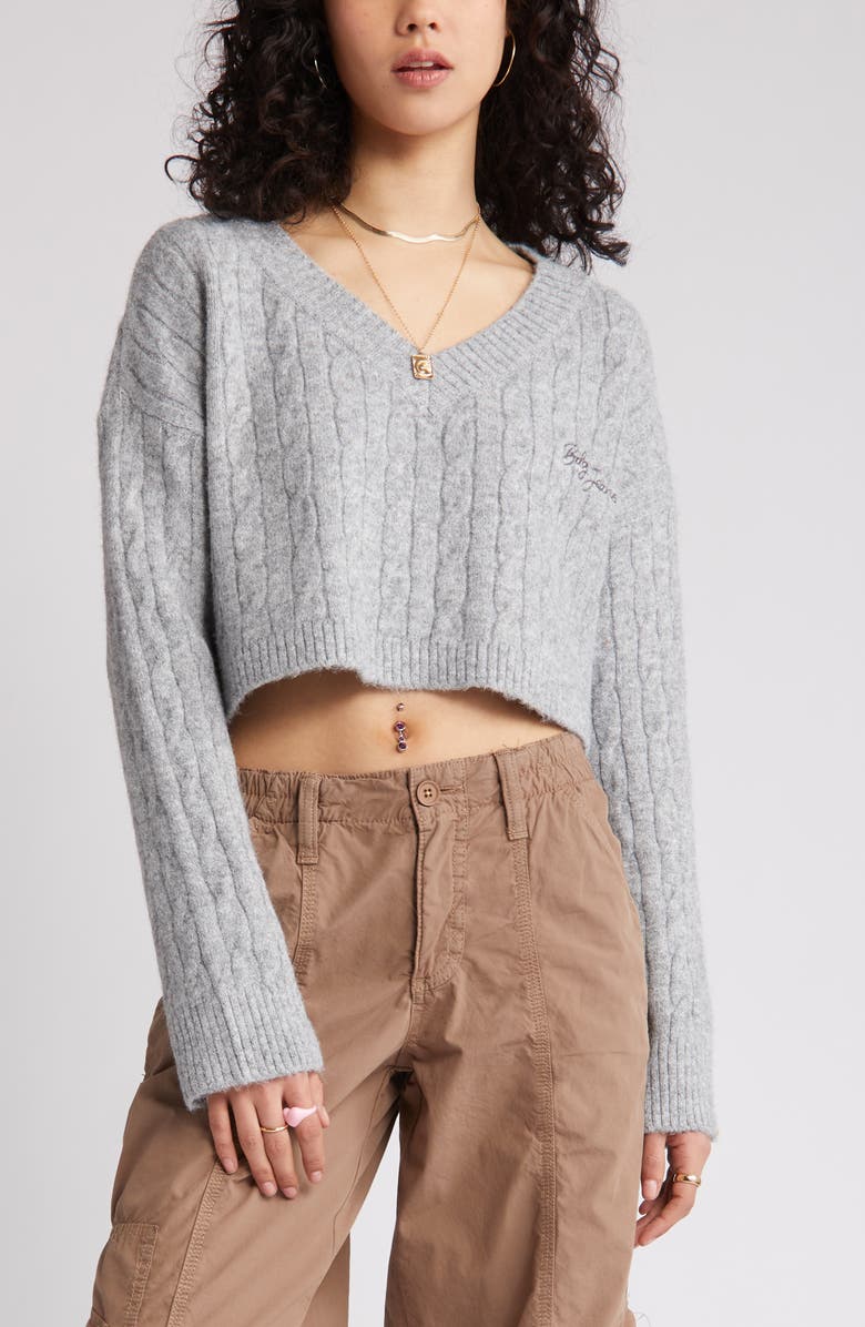 BDG Urban Outfitters Cable V-Neck Crop Sweater | Nordstrom