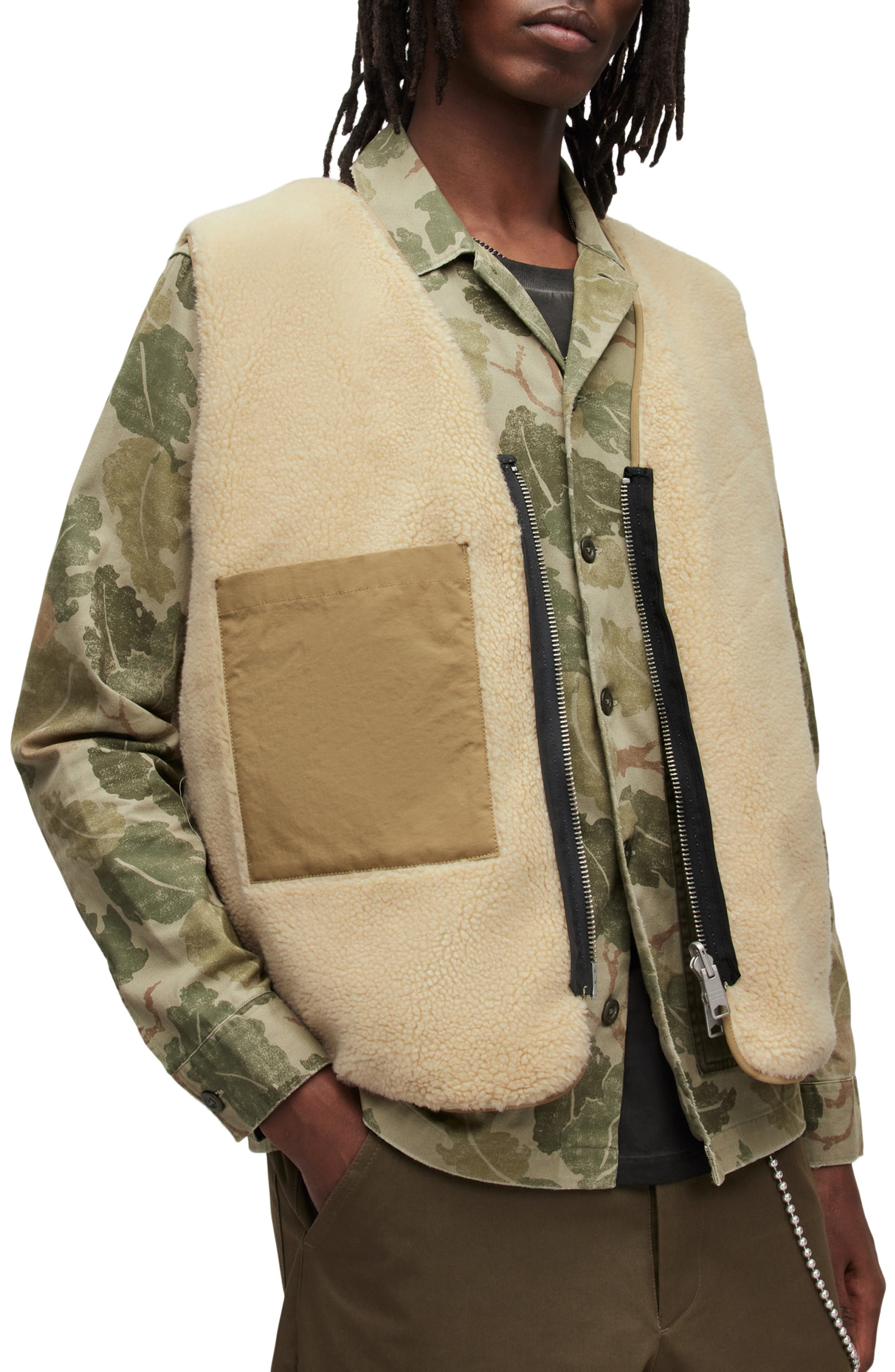 AllSaints Vibo Reversible Faux Shearling Lined Tech Vest | Nordstrom