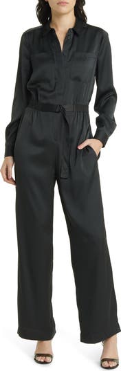 French Connection Enid Long Sleeve Satin Jumpsuit | Nordstrom