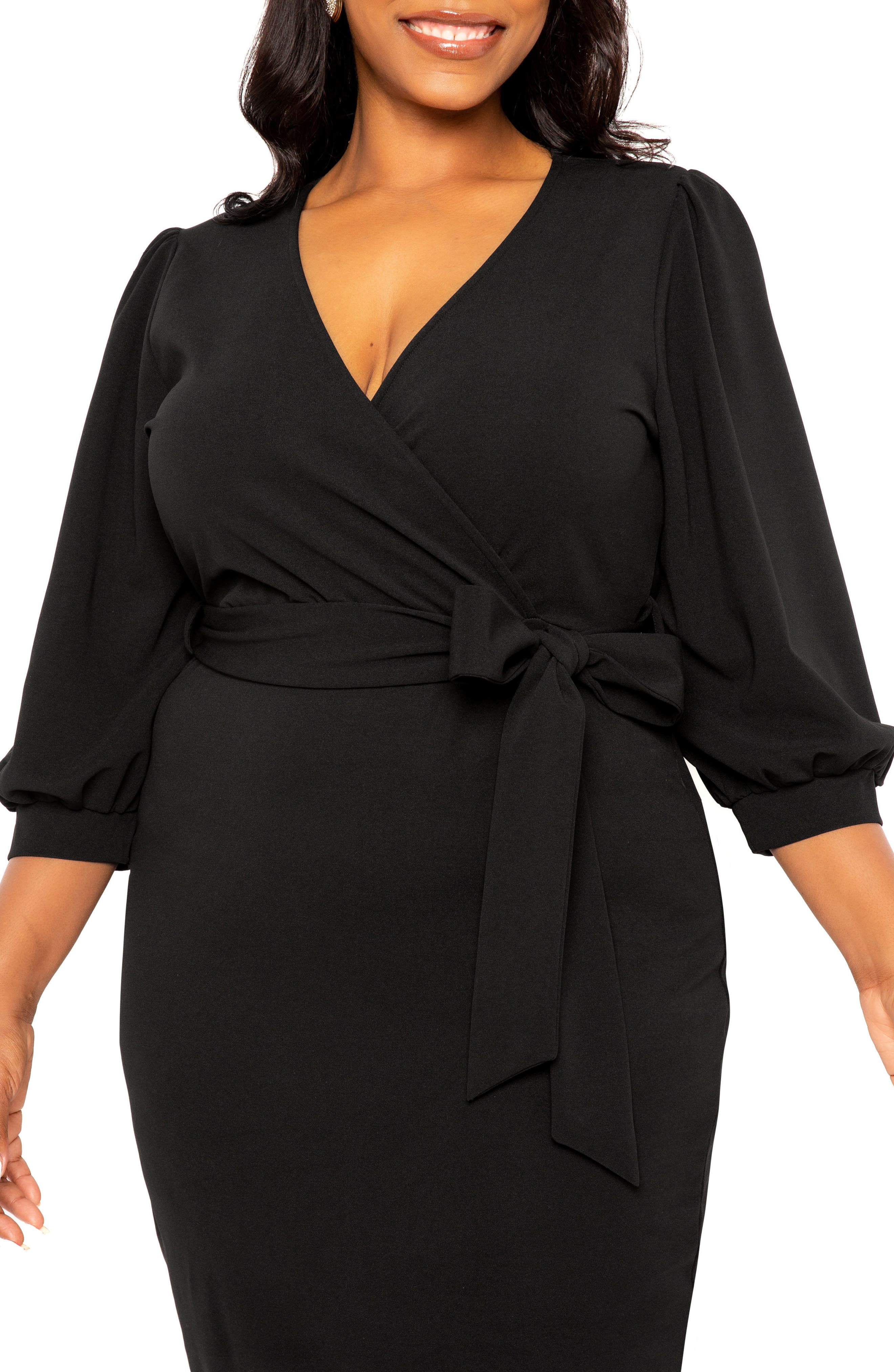 BUXOM COUTURE Faux Wrap Midi Dress | Nordstrom