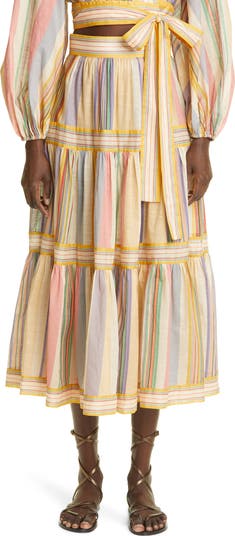 Zimmermann Mae Stripe Tiered Midi Skirt | Nordstrom