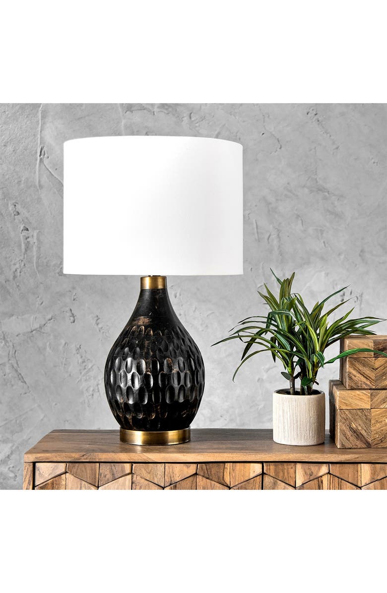 NULOOM Dark Brown Carved Wood 24" Cotton Shade Table Lamp | Nordstromrack
