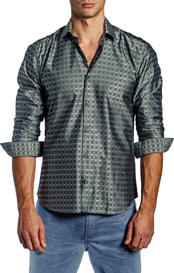 Jared Lang Trim Fit Grid Box Cotton Dress Shirt | Nordstromrack