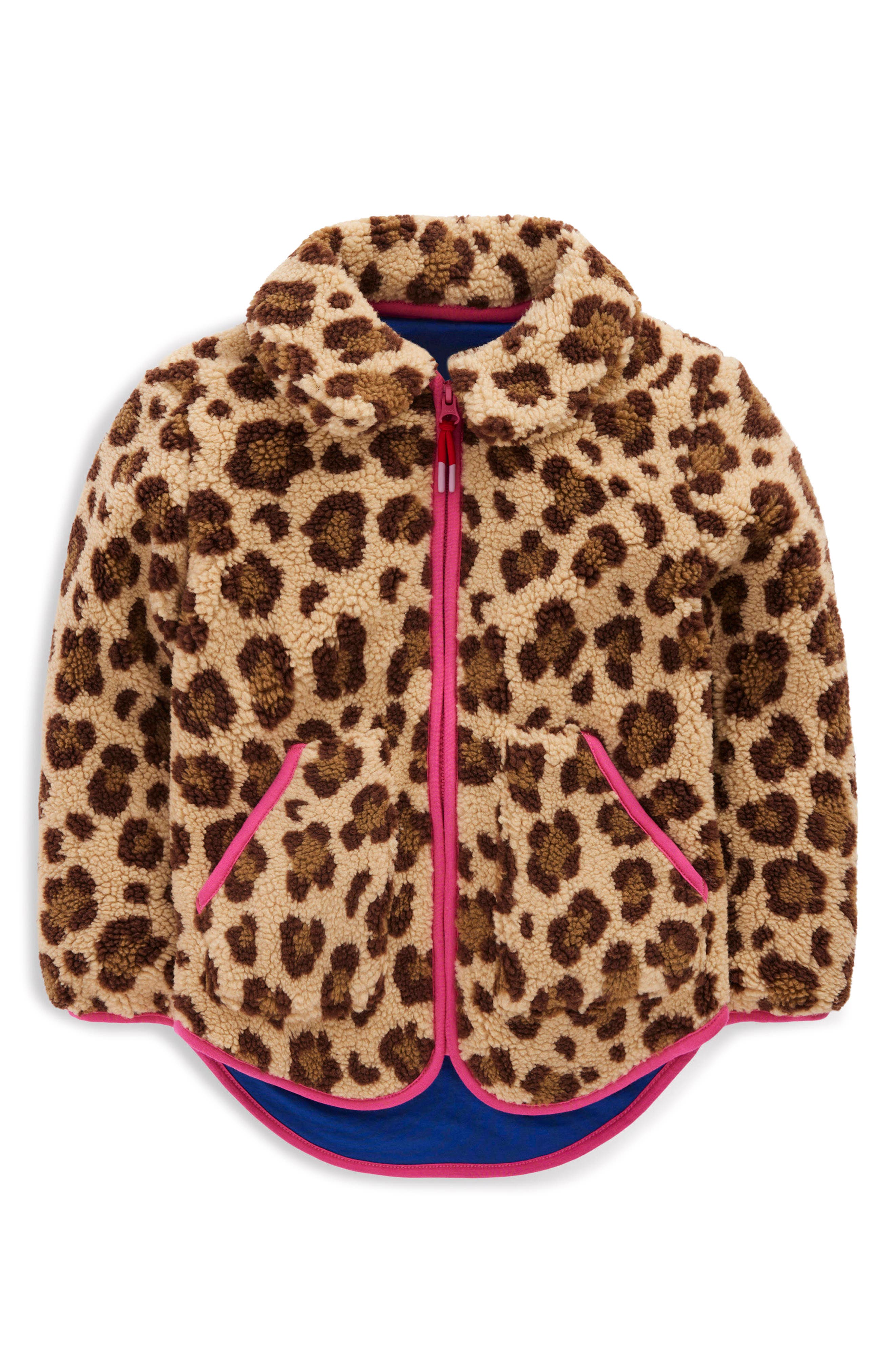 Mini Boden Kids' Leopard Print Textured Fleece Jacket | Nordstromrack
