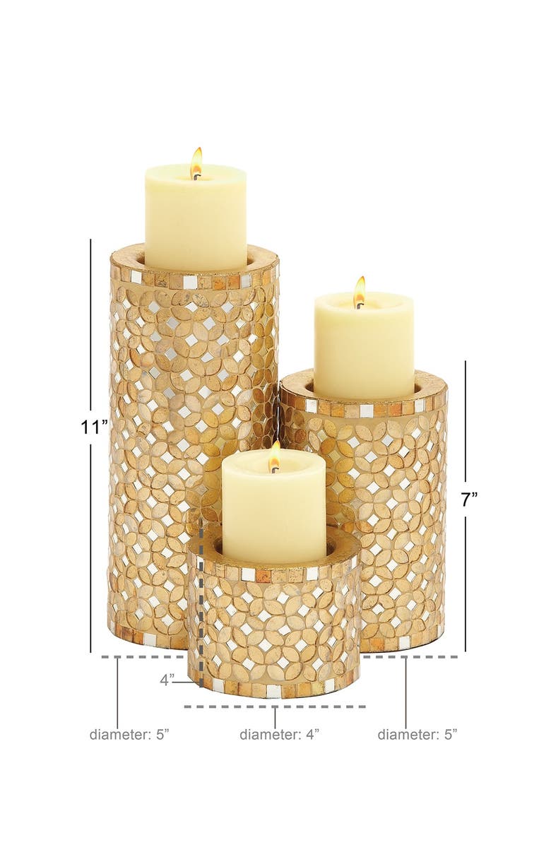 WILLOW ROW Goldtone Metal Handmade Candle Holder with Mosaic Pattern ...