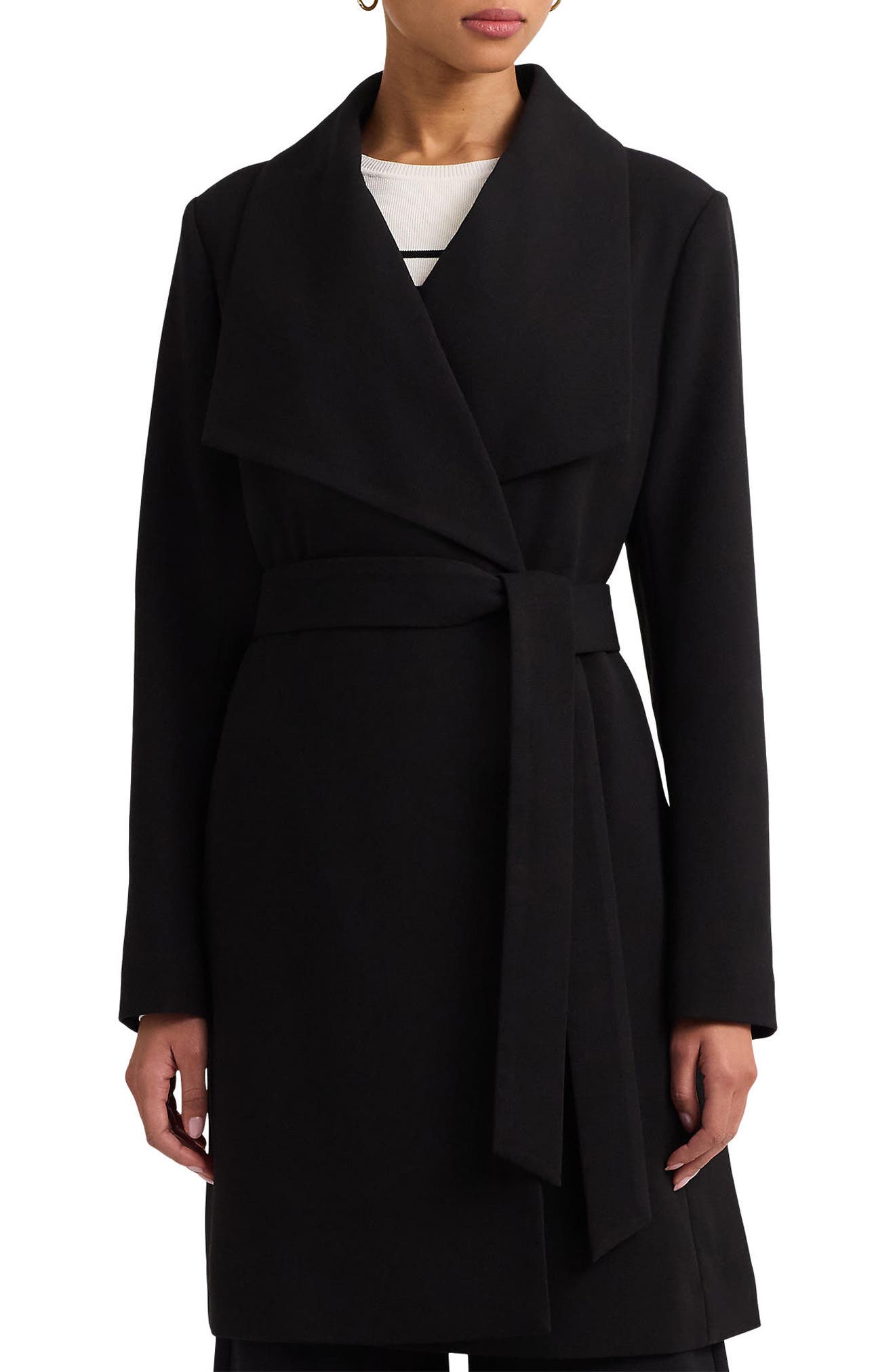 Lauren Ralph Lauren Drape Lapel Belted Crepe Longline Coat | Nordstrom
