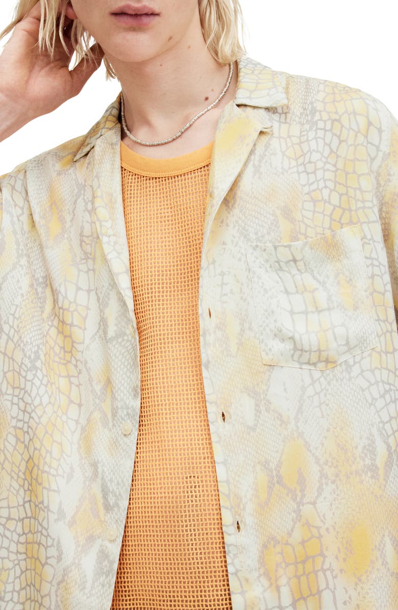 AllSaints Skrale Snake Print Convertible Collar Camp Shirt | Nordstromrack