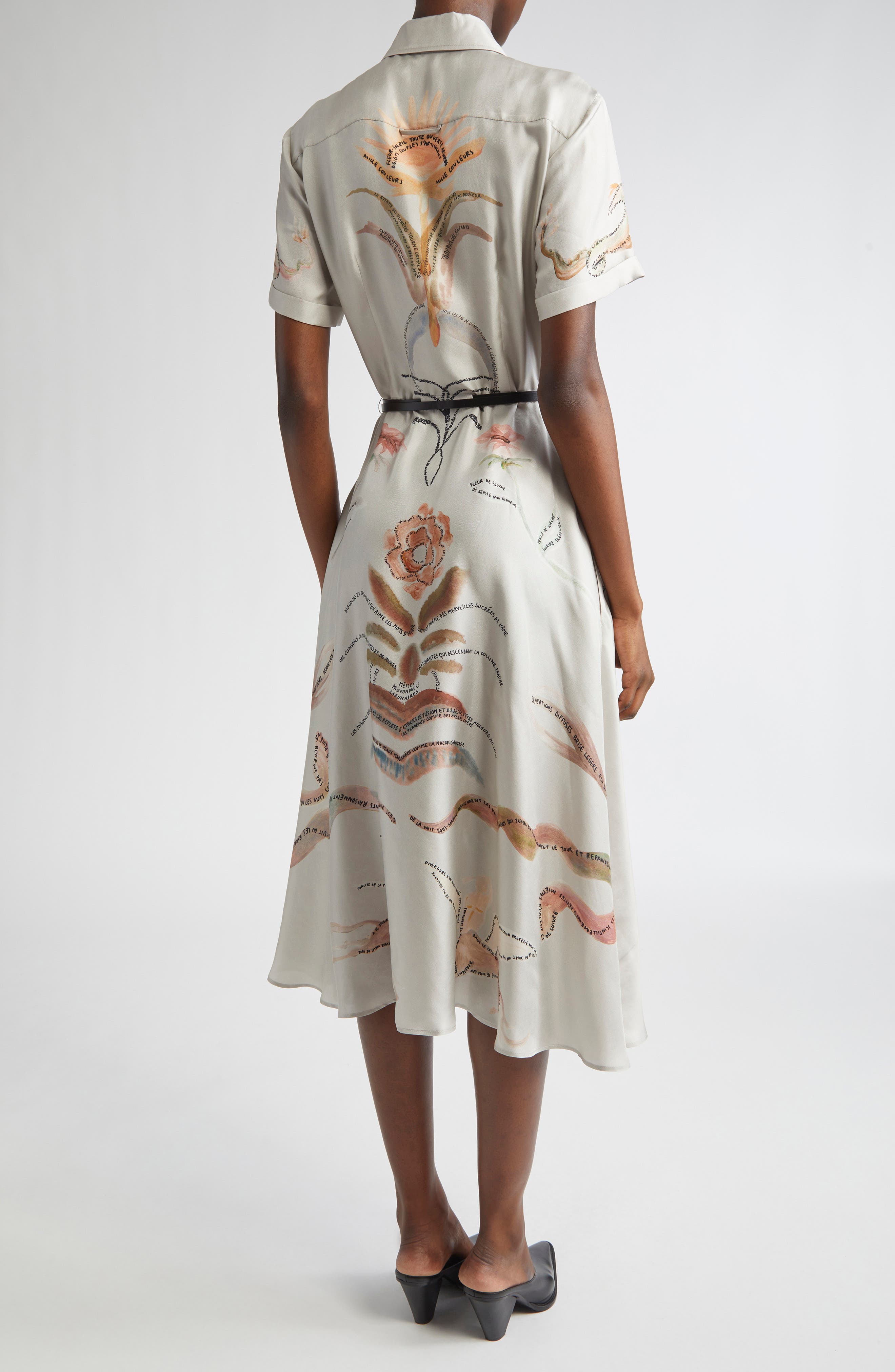 Altuzarra Kiera Figurative Tattoo Print Belted Silk Shirtdress | Nordstrom