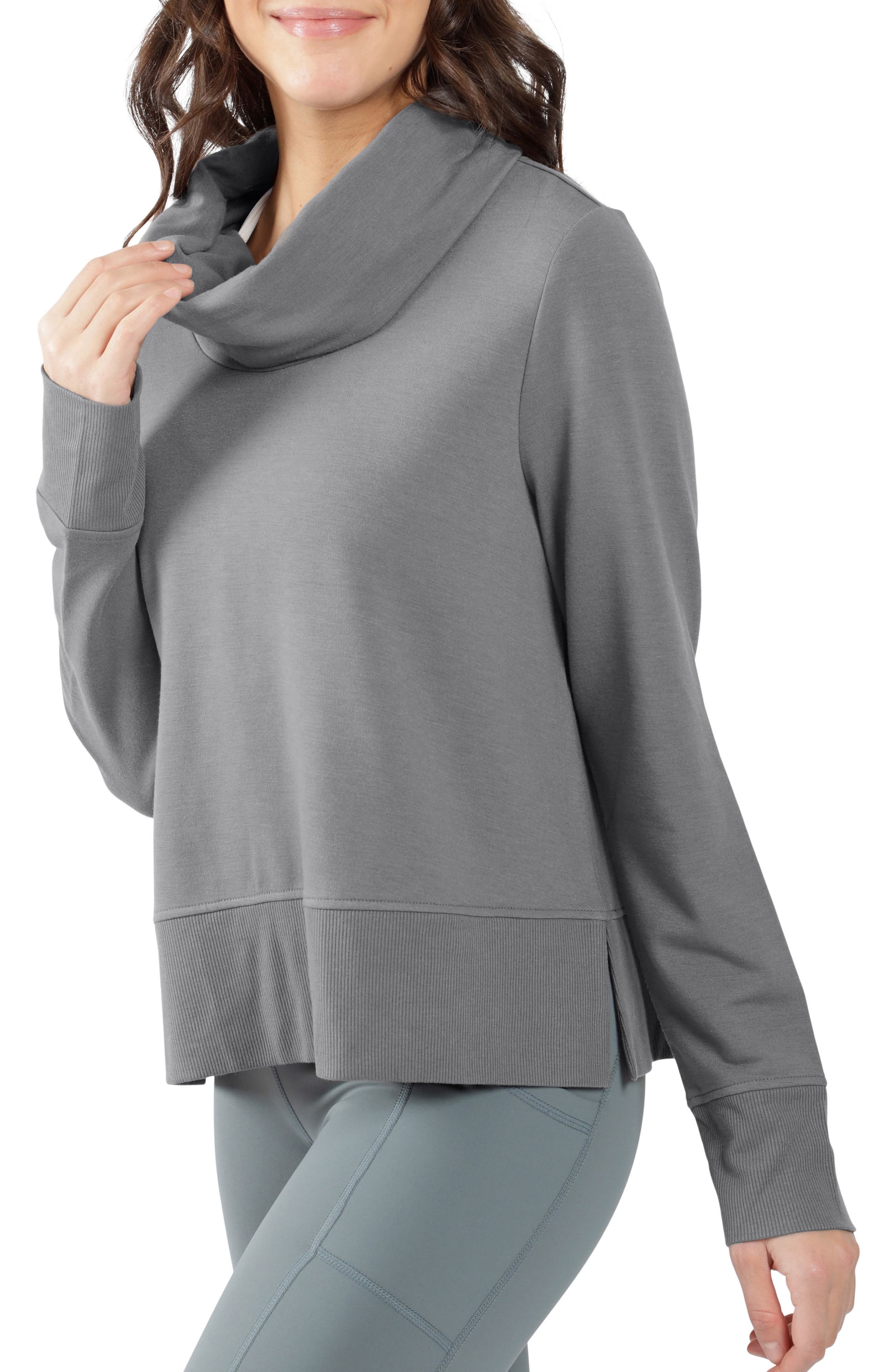 90 DEGREE BY REFLEX Terry Brushed Long Sleeve Cropped Cow Neck Top ...