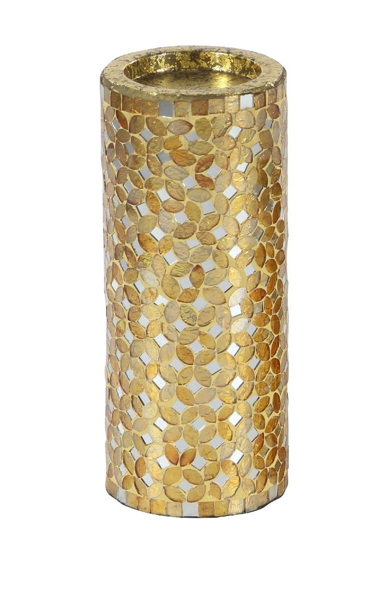 WILLOW ROW Goldtone Metal Handmade Candle Holder with Mosaic Pattern ...