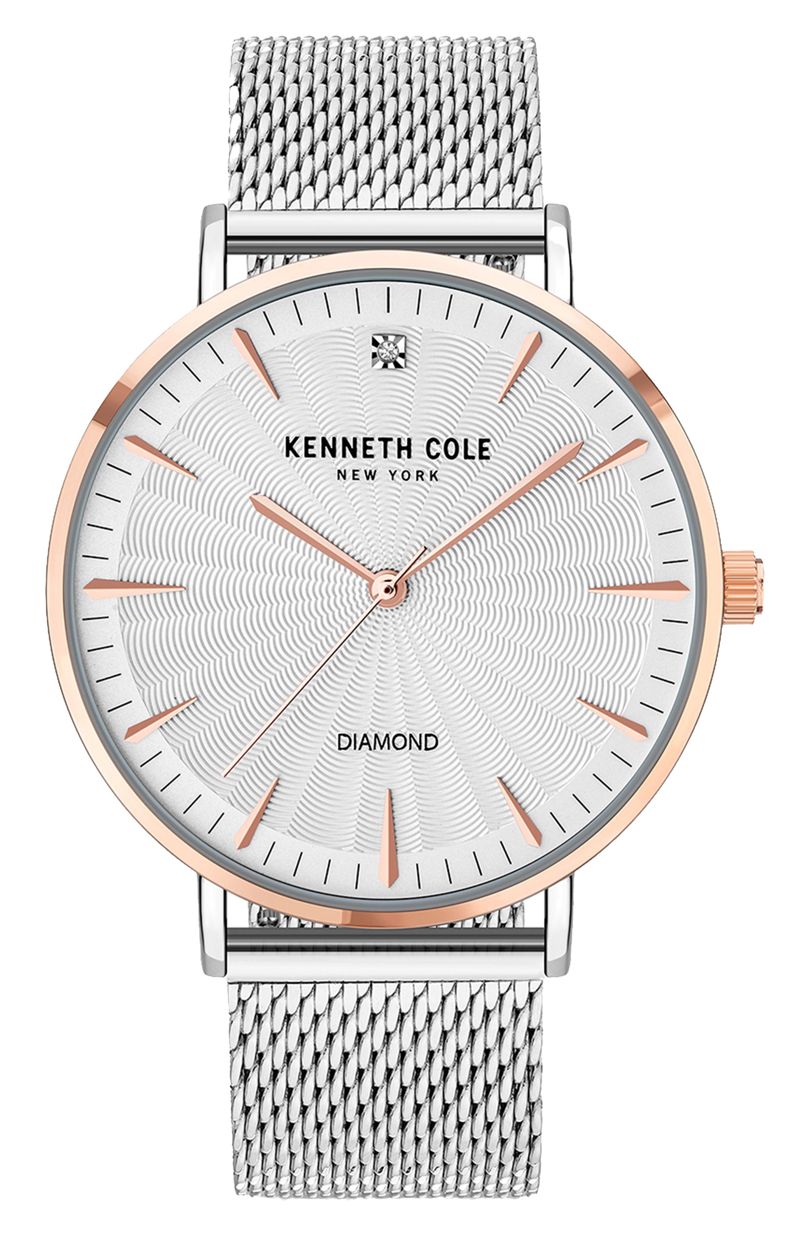 Kenneth Cole Diamond Dial Mesh Strap Watch Gift Set, 42mm - 0.005ct ...