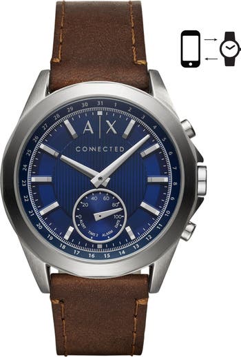 AX Armani Exchange Connected Hybrid Leather Strap Smartwatch, 44mm ...