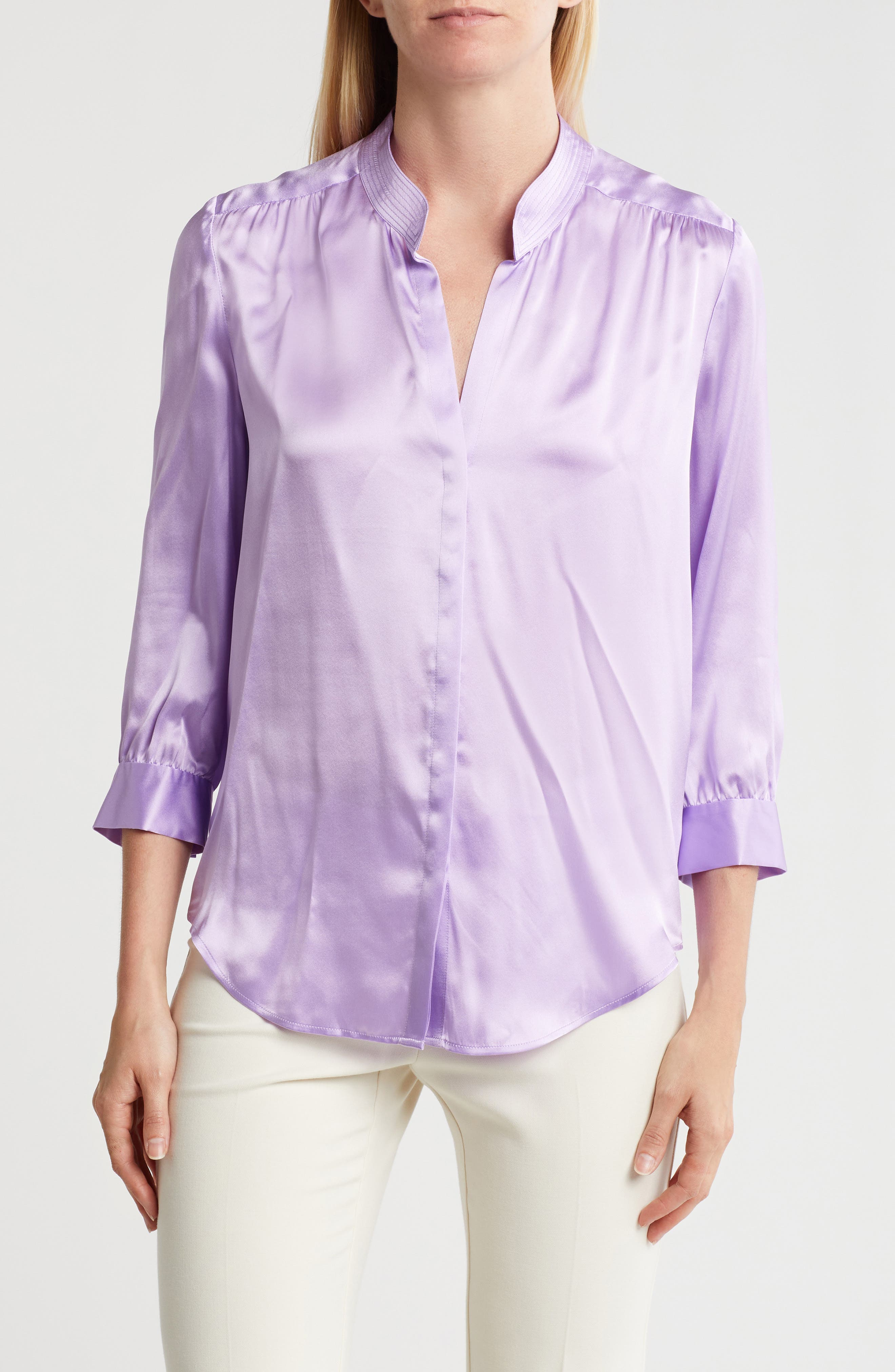 L'AGENCE Brisbane Three-Quarter Sleeve Silk Button-Up Shirt | Nordstromrack