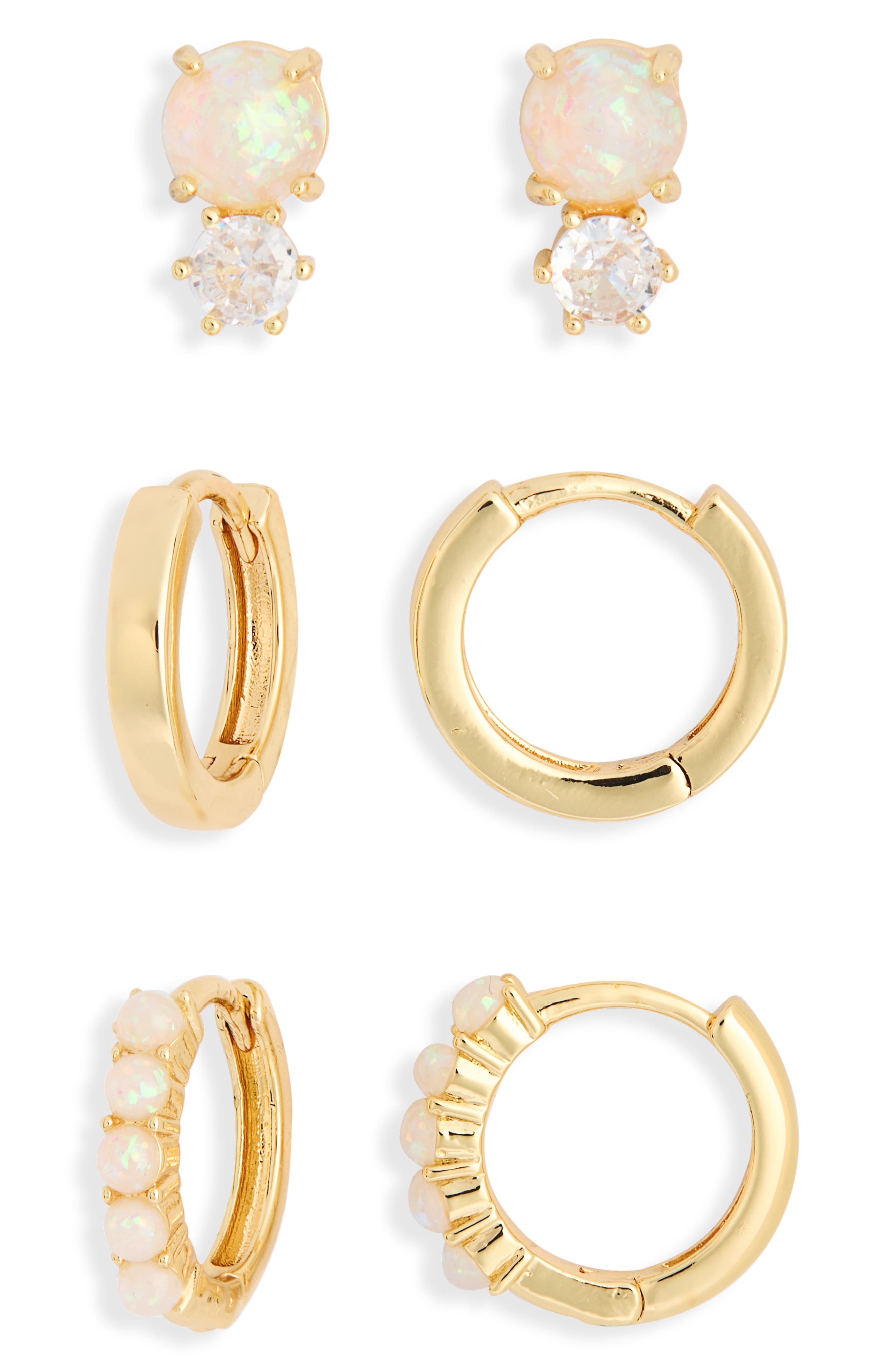 Leith 3-Pack Faux Opal & CZ Earrings | Nordstromrack
