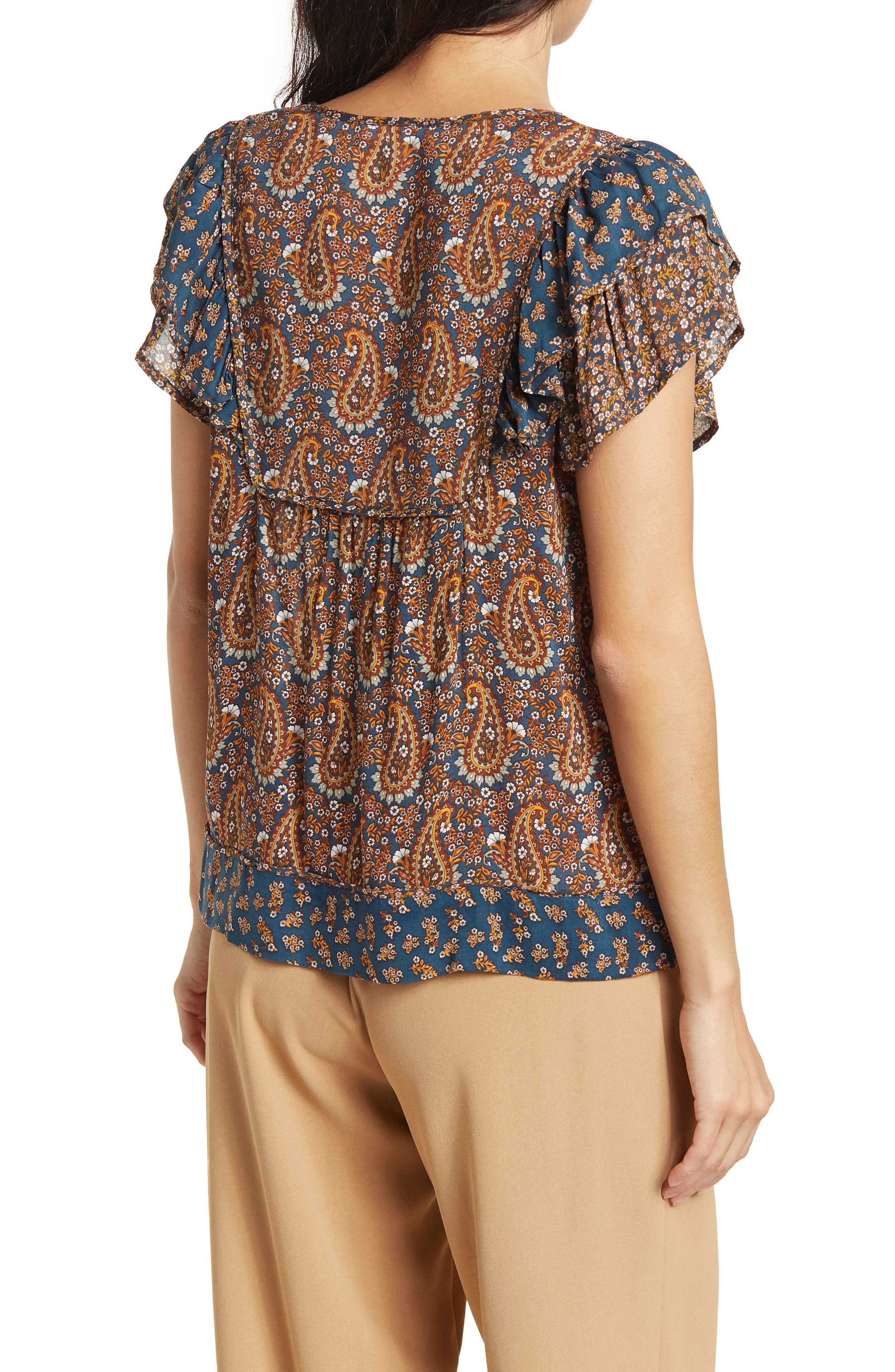 DR2 by Daniel Rainn Flutter Sleeve Twin Paisley Print Top | Nordstromrack