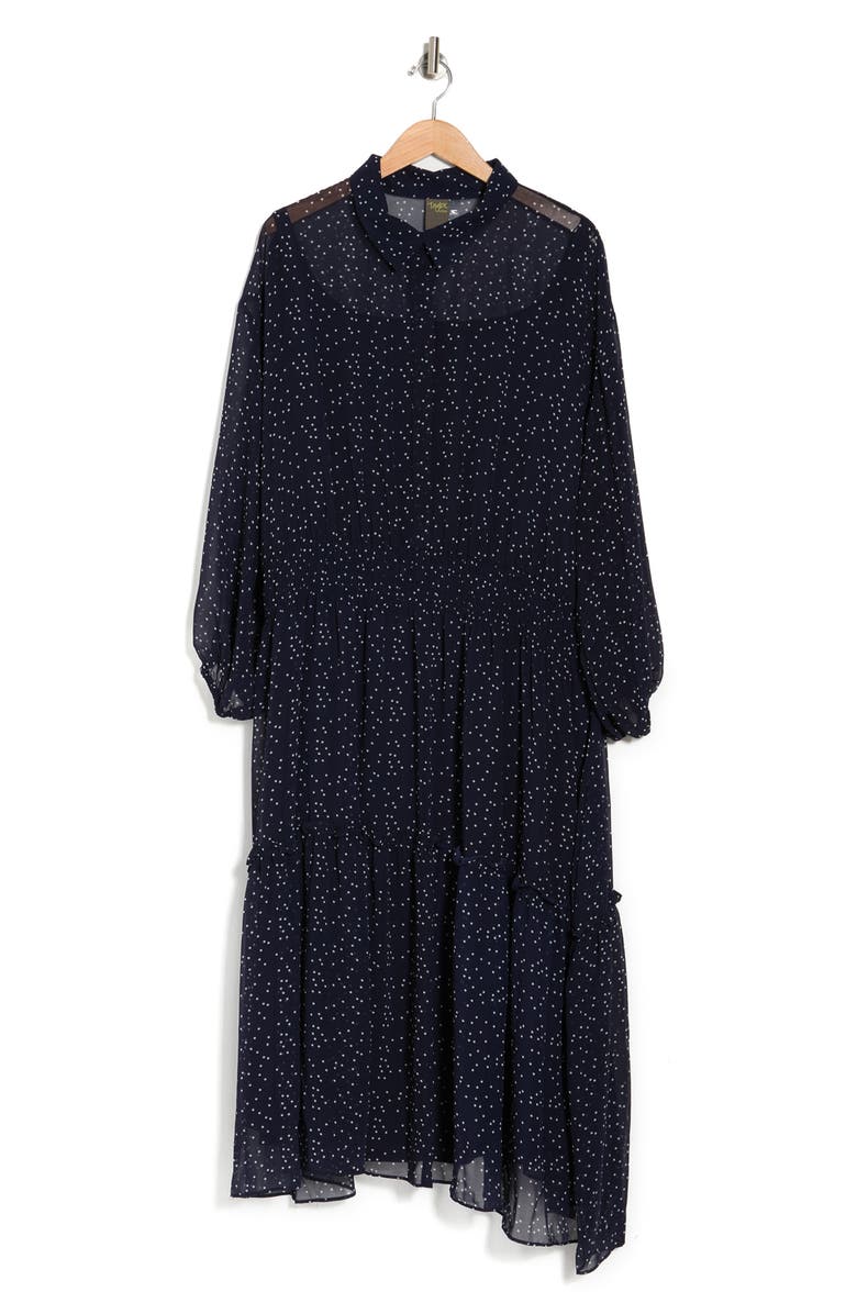 Taylor Dresses Dot Print Tiered Ruffle Collared Long Sleeve Dress ...