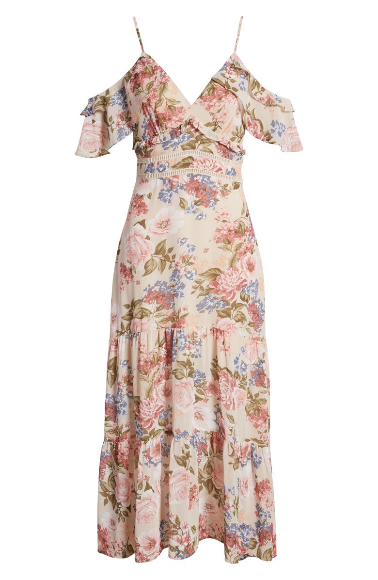 FLORET STUDIOS Floral Cold Shoulder Ruffle Maxi Dress | Nordstromrack