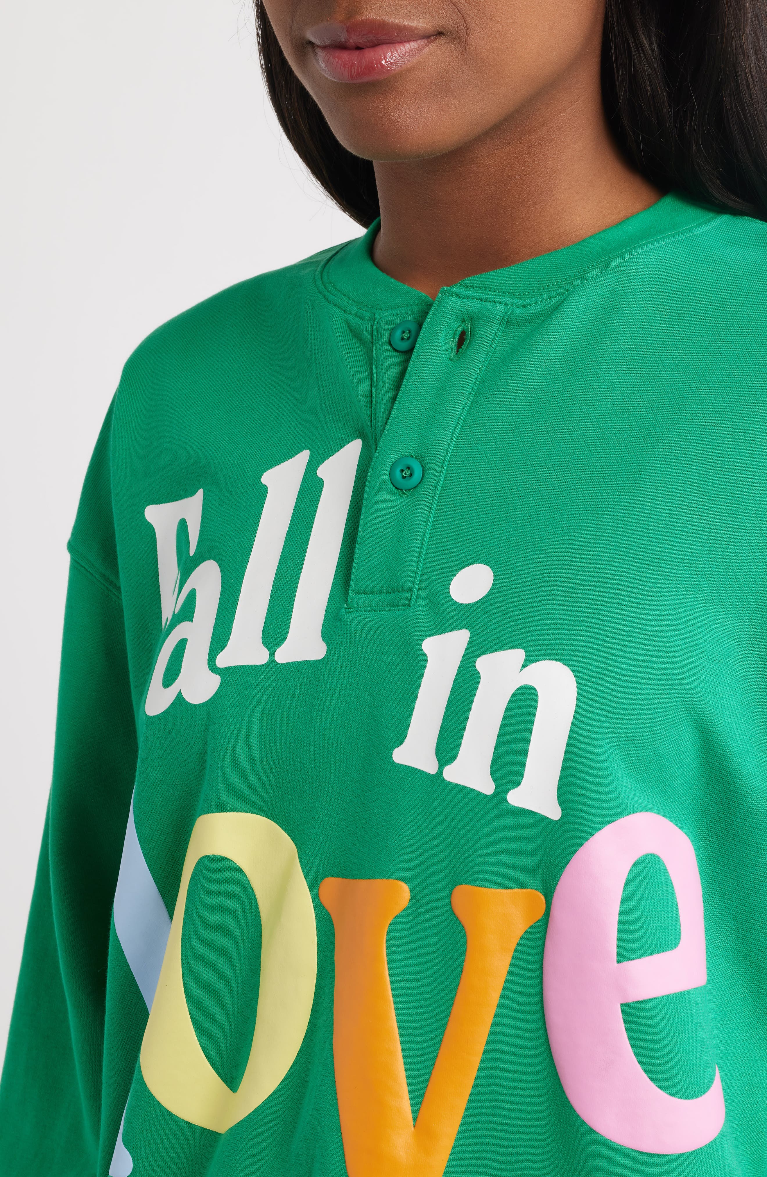 THE MAYFAIR GROUP Fall in Love with Life Henley Sweatshirt | Nordstrom