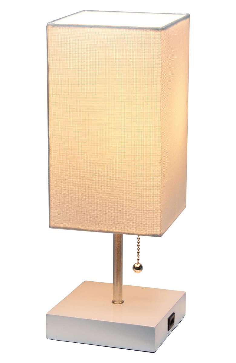LALIA HOME Petite White Stick Lamp with USB Charging Port and Fabric ...