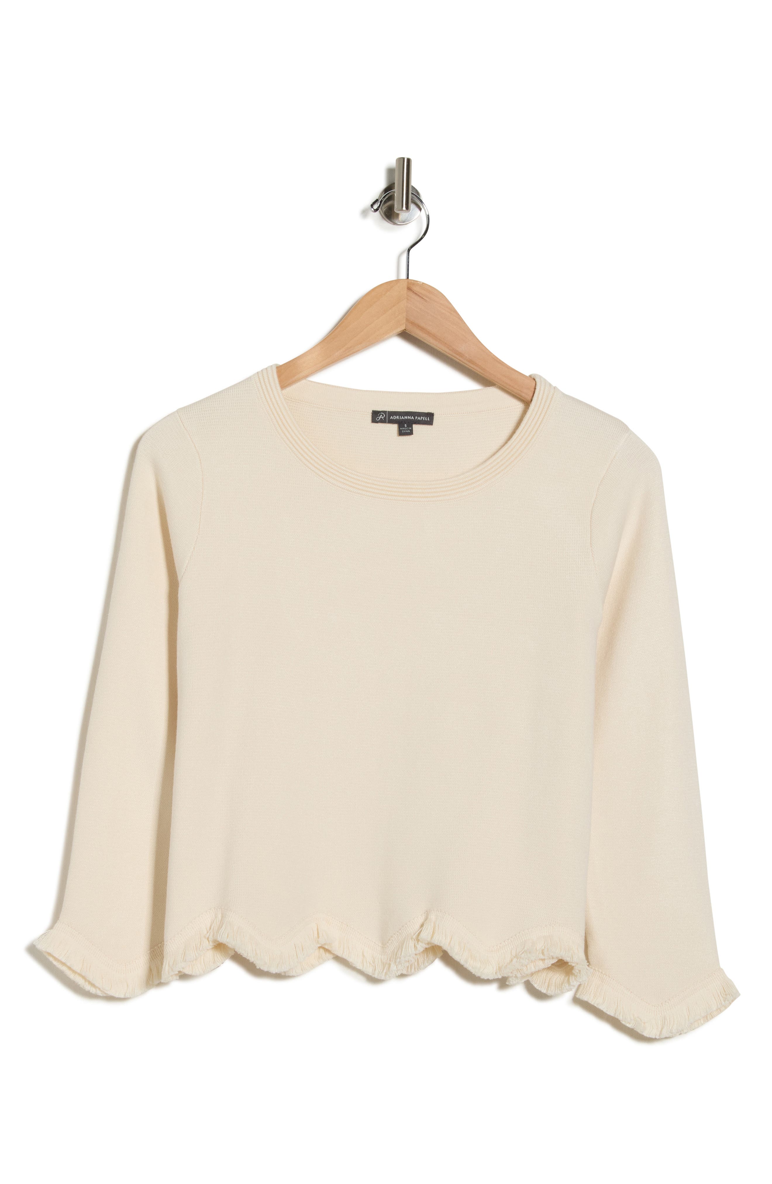 Adrianna Papell Three-Quarter Sleeve Scallop Fringe Sweater | Nordstromrack