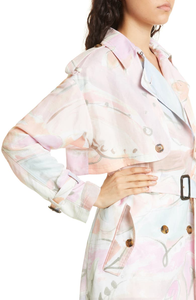 Ted Baker London Miyah Abstract Floral Linen Blend Trench Coat | Nordstromrack