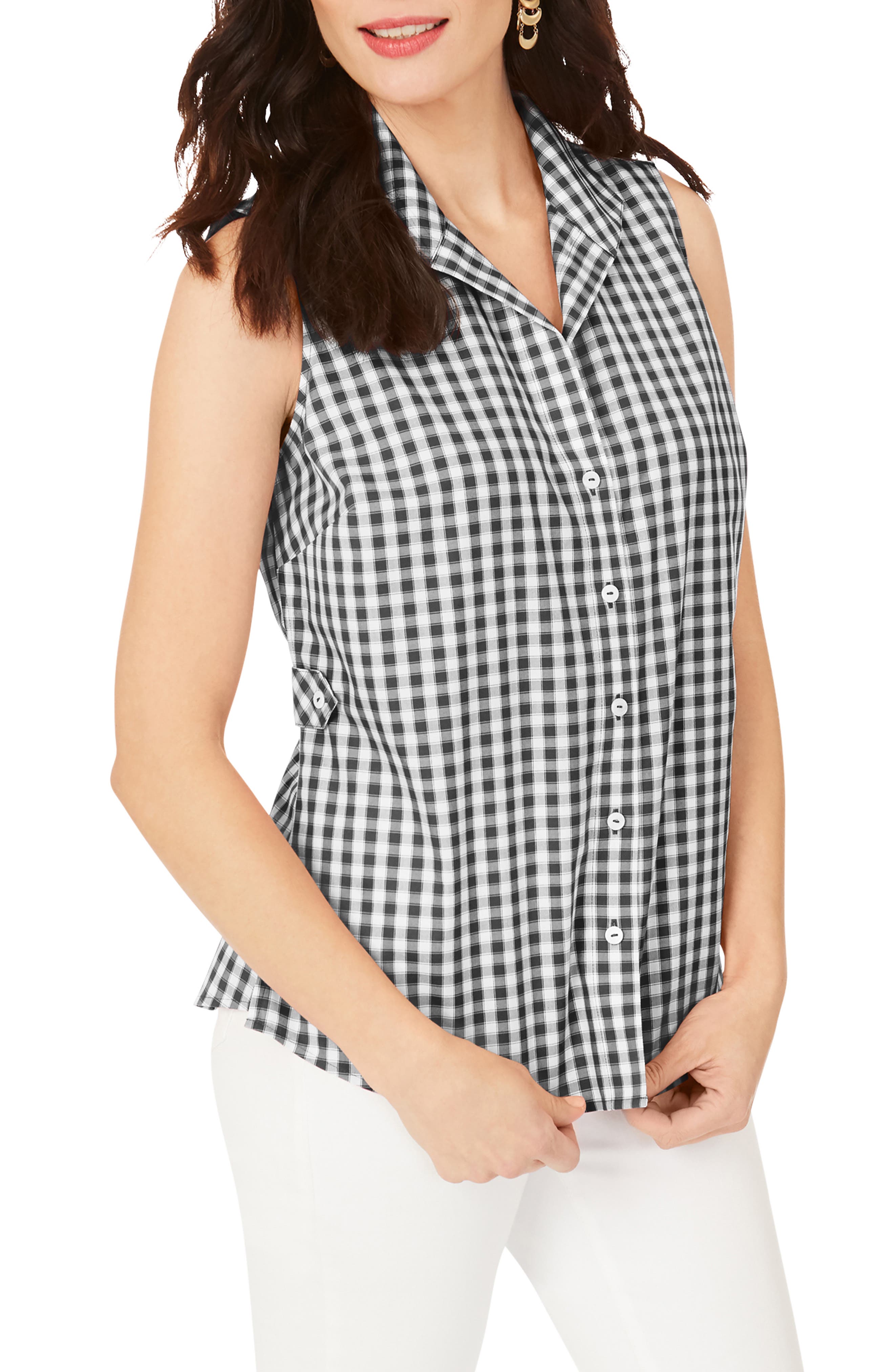 Foxcroft Suzette Gingham Sleeveless Non-Iron Shirt | Nordstromrack