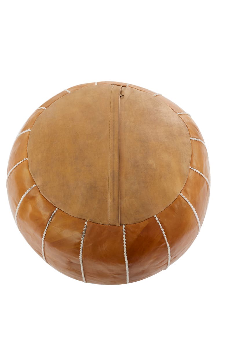 GINGER BIRCH STUDIO Light Brown Leather Moroccan Floral Pouf with White ...