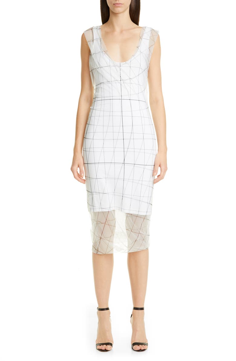 Y/Project Grid Print Tulle Overlay Tank Dress | Nordstrom