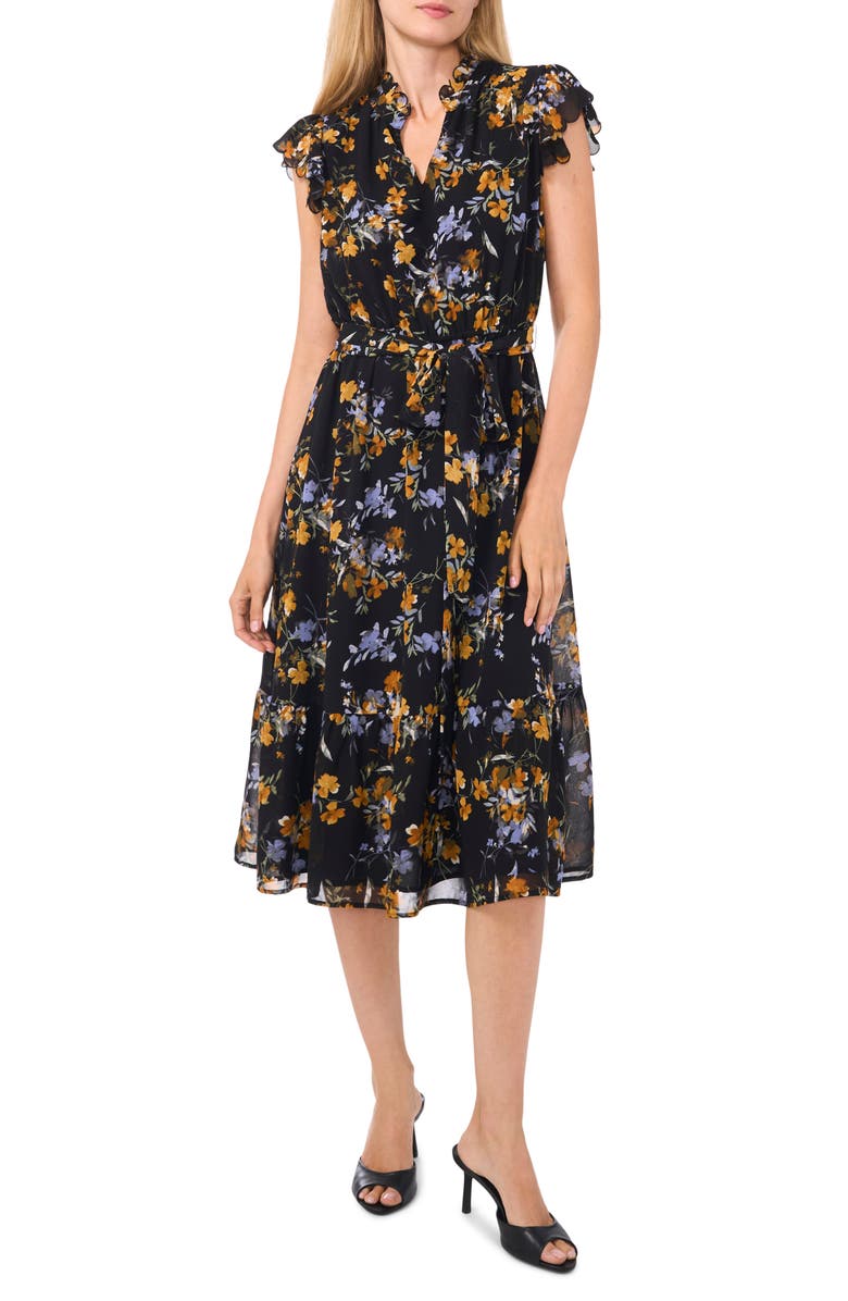 CeCe Floral Scallop Trim Chiffon Midi Dress | Nordstrom