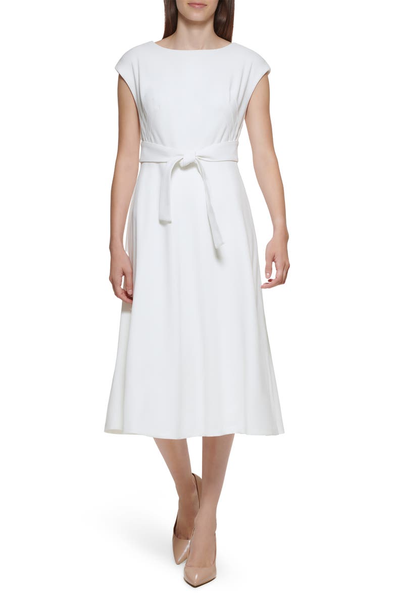 Calvin Klein Scuba Crepe Cap Sleeve Midi Dress | Nordstromrack
