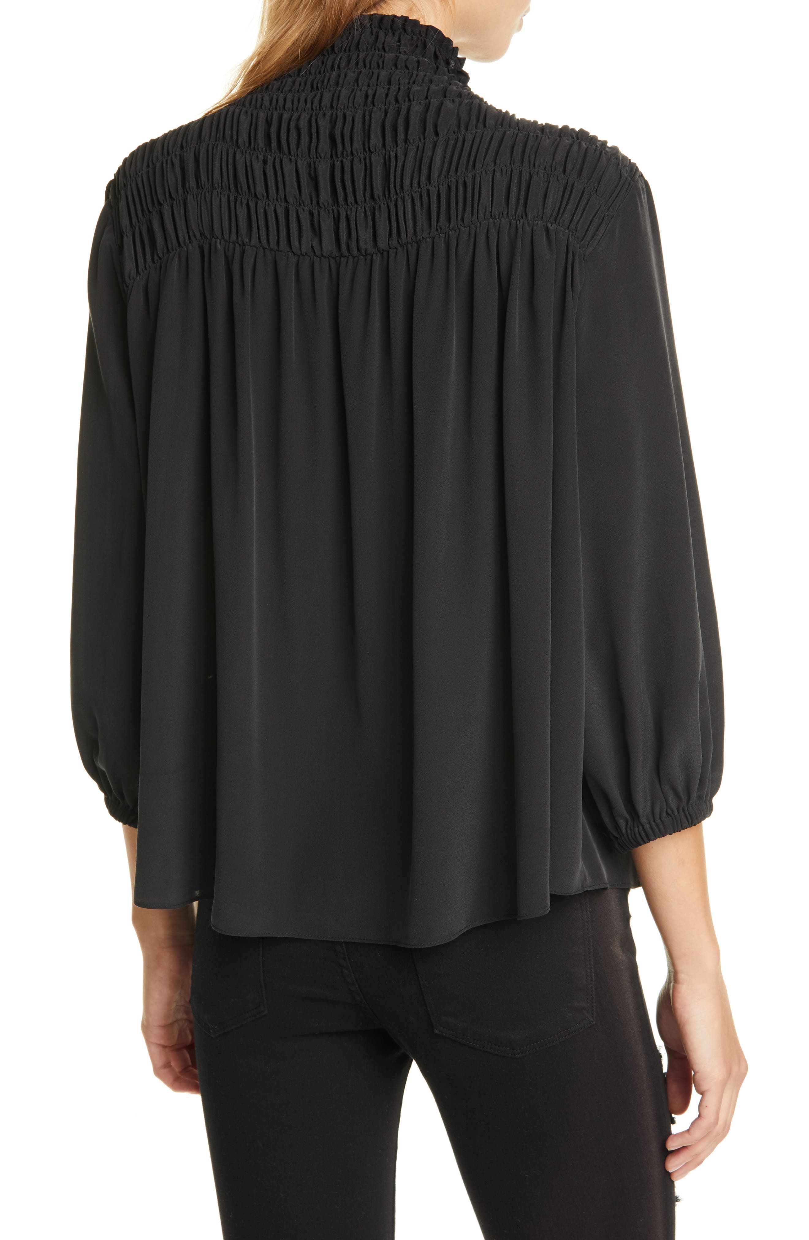 FRAME Smocked Neck Silk Blouse | Nordstrom
