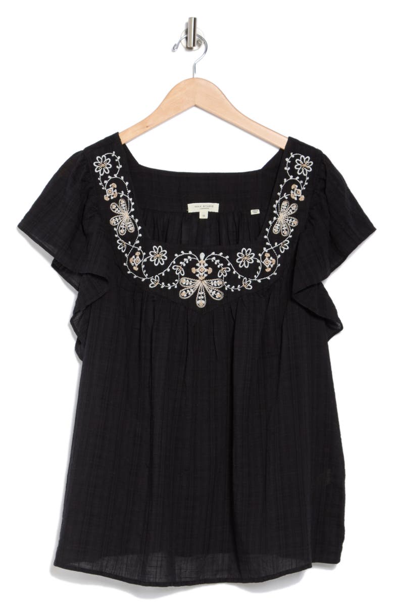 MAX STUDIO Floral Embroidered Flutter Sleeve Top | Nordstromrack