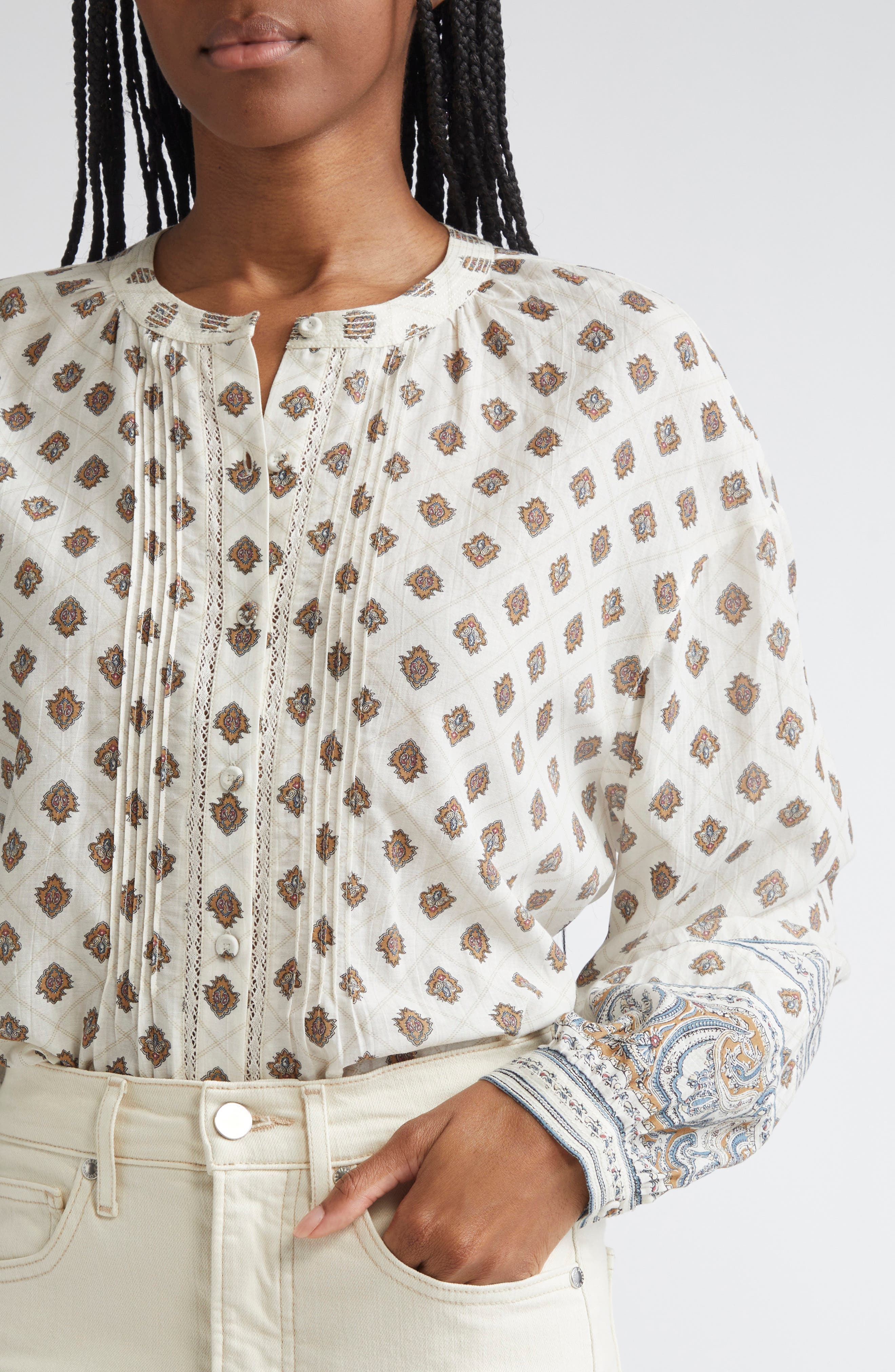Veronica Beard Lollie Mixed Print Cotton Blend Button-Up Shirt ...