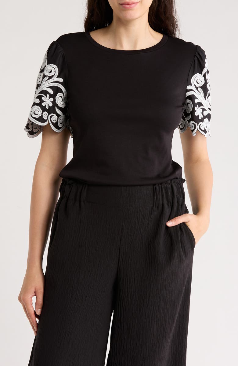 T Tahari Floral Embroidered Sleeve T-Shirt | Nordstromrack