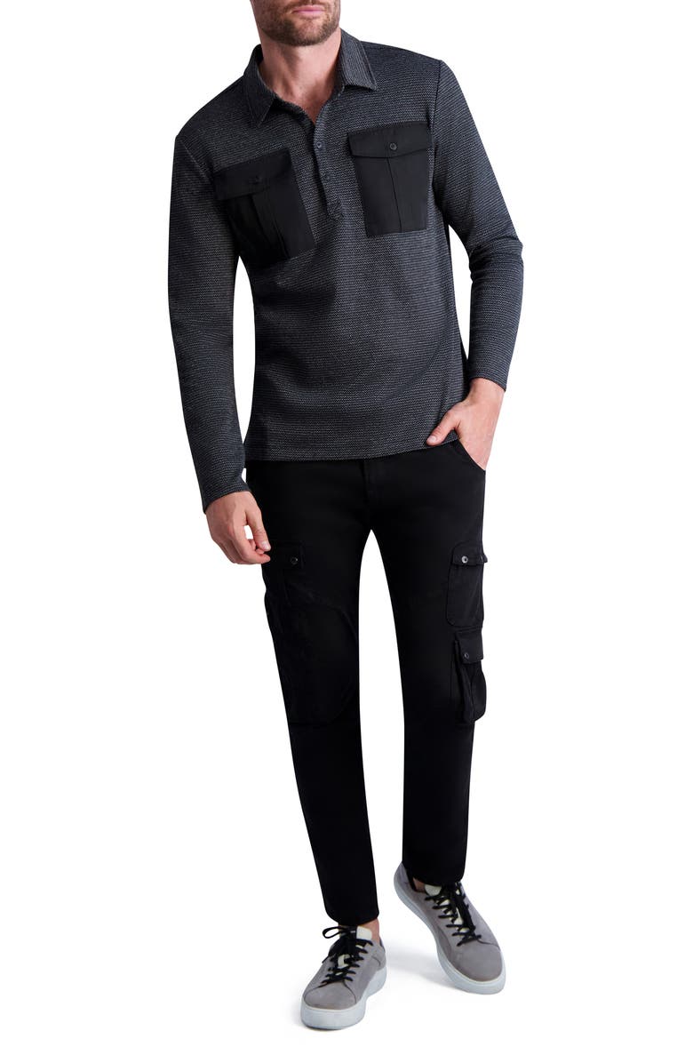 KARL LAGERFELD PARIS Contrast Pocket Long Sleeve Knit Polo | Nordstromrack