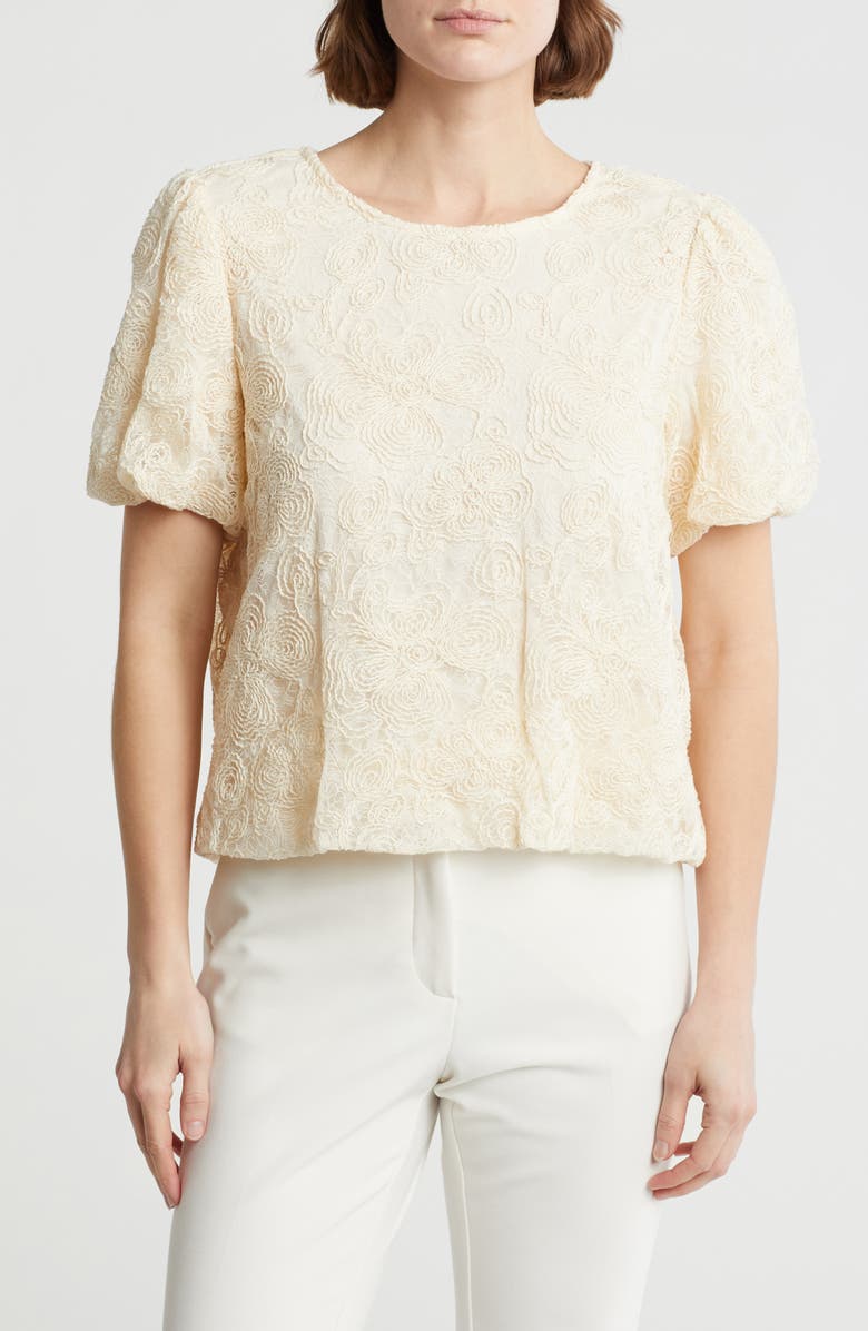 Adrianna Papell Floral Embroidered Puff Sleeve Crop Top | Nordstromrack