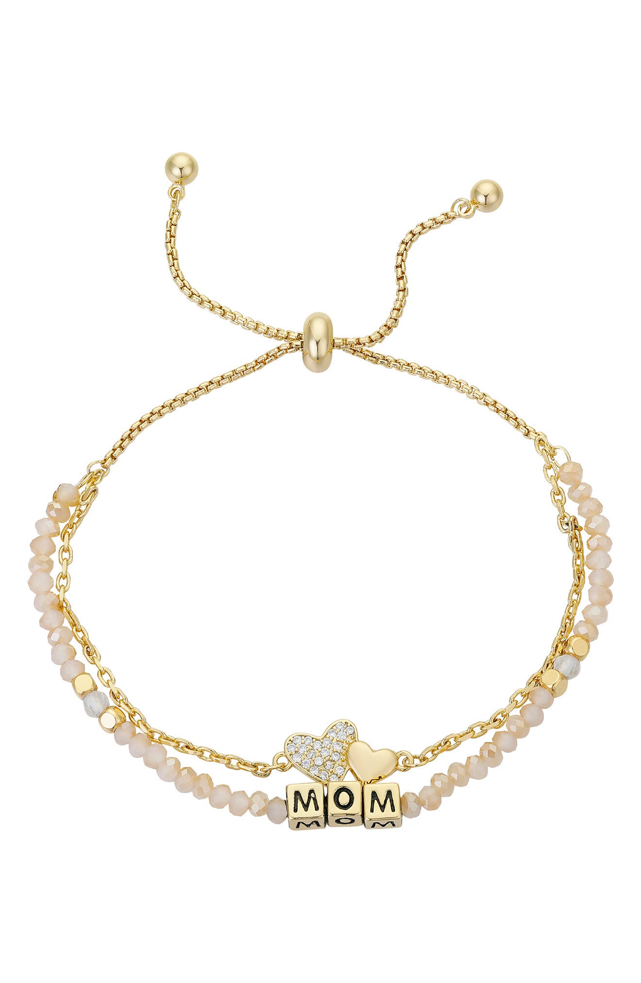 LA ROCKS Gold Plated White Crystal Double Strand Heart Mom Bracelet ...