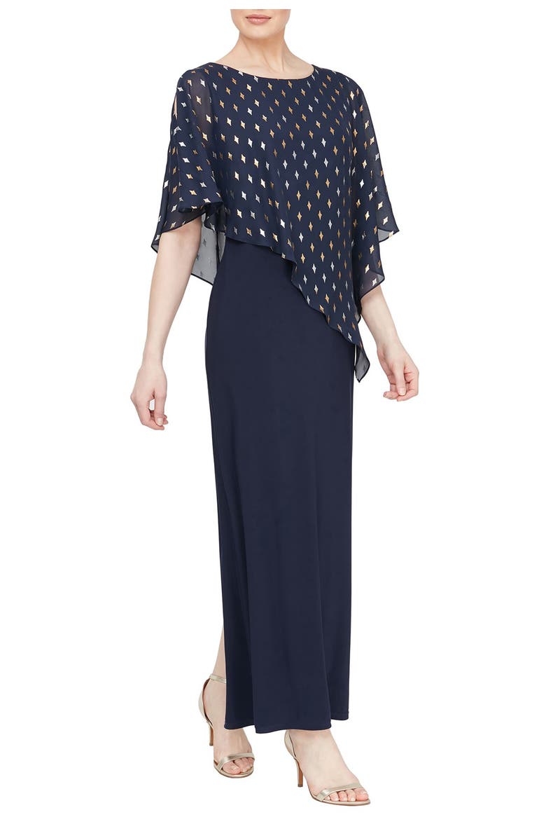 SLNY Metallic Geo Printed Chiffon Overlay Maxi Dress | Nordstromrack