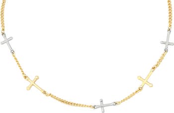AllSaints Two-Tone Cross Station Necklace | Nordstrom