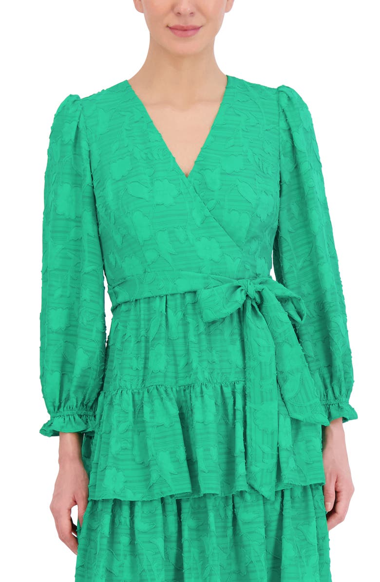 Eliza J Floral Appliqué Long Sleeve Tiered Dress | Nordstrom