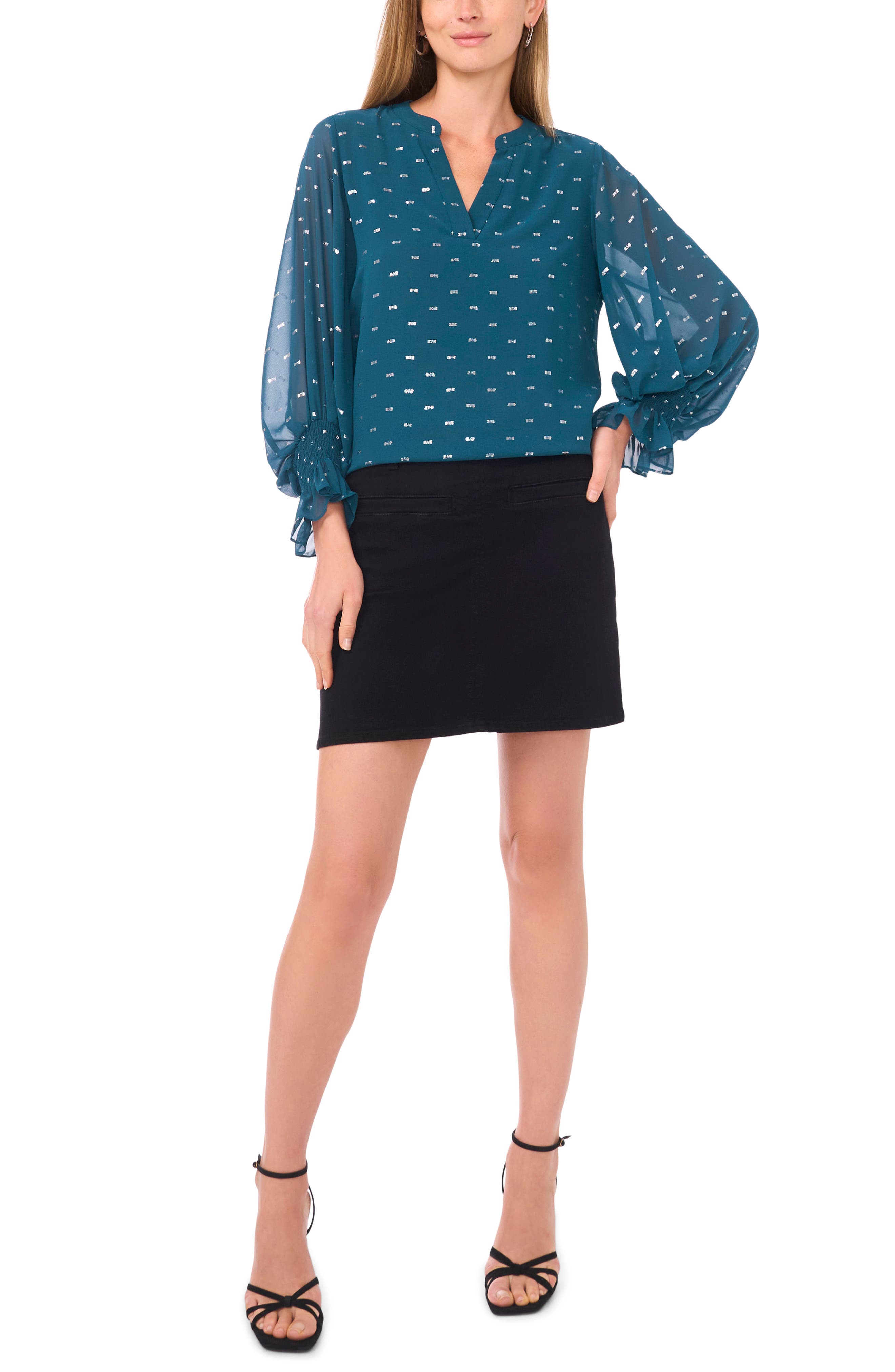 Vince Camuto Metallic Ruffle Cuff Top | Nordstromrack