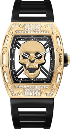 I TOUCH x Ed Hardy Crystal Skull Plastic Strap Watch, 30mm x 34.5mm ...