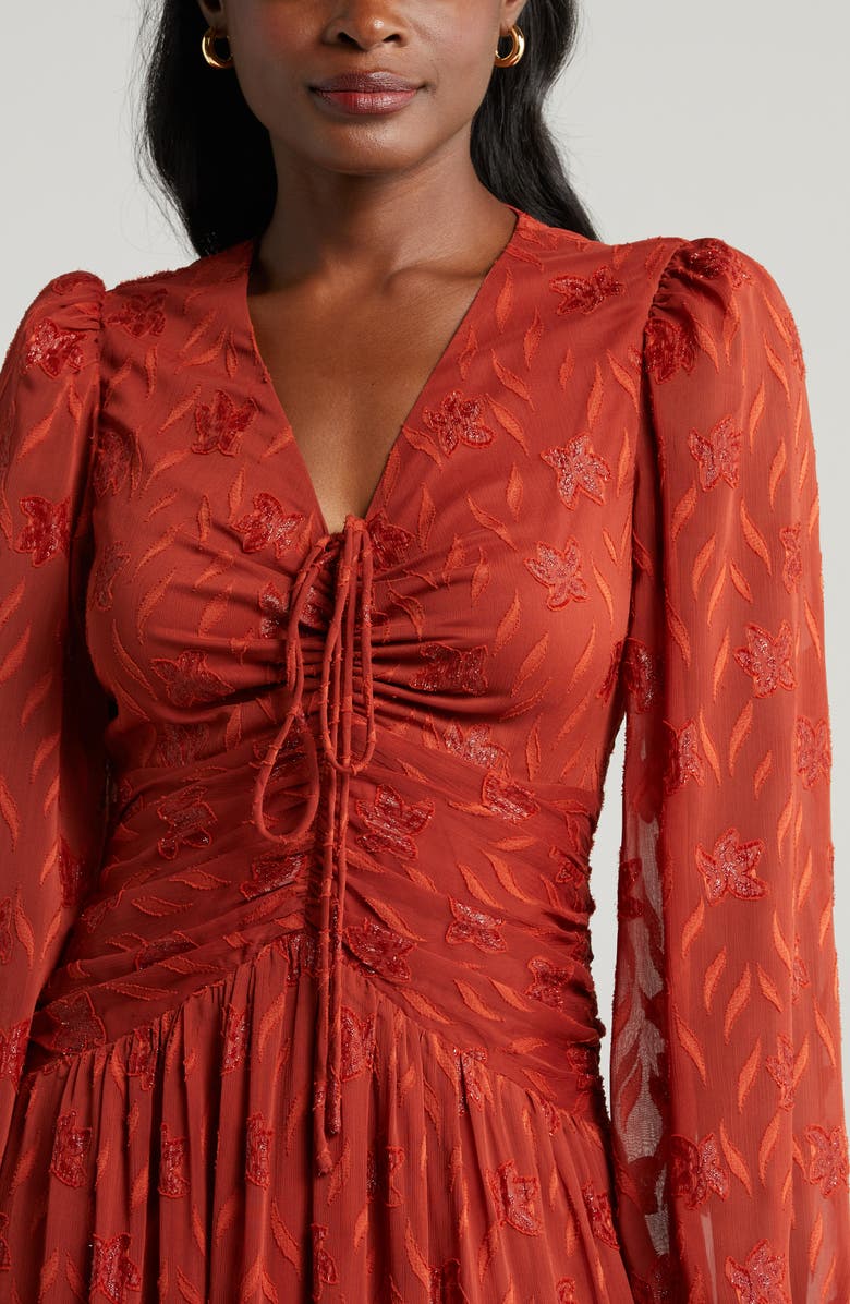FLORET STUDIOS Floral Ruched Long Sleeve Plissé Midi Dress | Nordstromrack