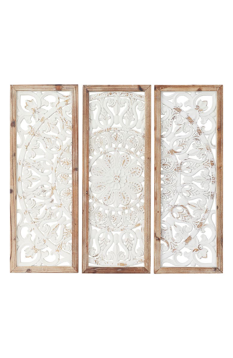 GINGER BIRCH STUDIO White Wood Intricately Carved Floral Wall Decor ...